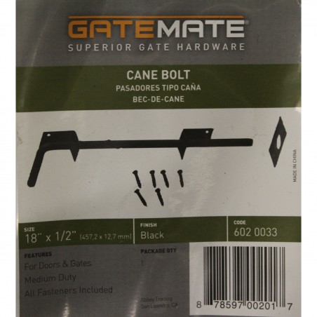 18-in x 1/2-in Black Finish Cane Bolt with fasteners