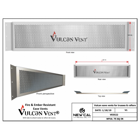 5-1/2x22 in Vulcan Vent Fire-Resistant Eave Rafter Vent - Close Lumber