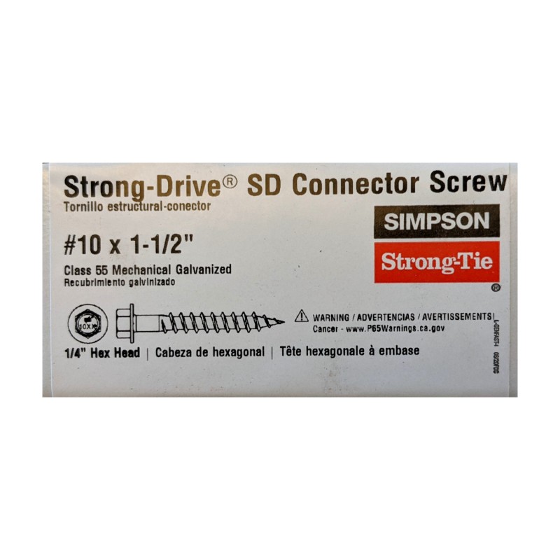 100PK Number 10x1-1/2in (1.5in) Strong Drive SD Connector Screws