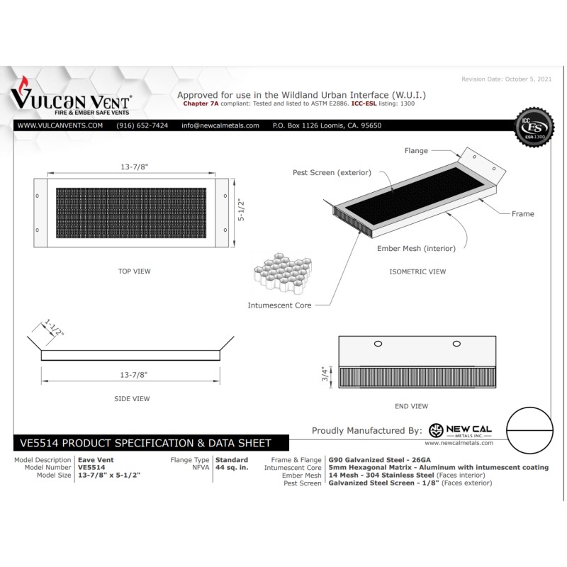 Vulcan Vent 5-1/2x14in Fire Resistant Eave Galvanized Vent for trusses ...