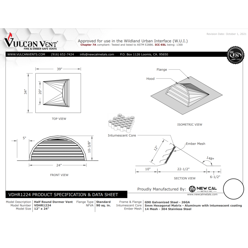 Vulcan Vent Half Round Dormer Vent 12in x 24in - VDHR1224