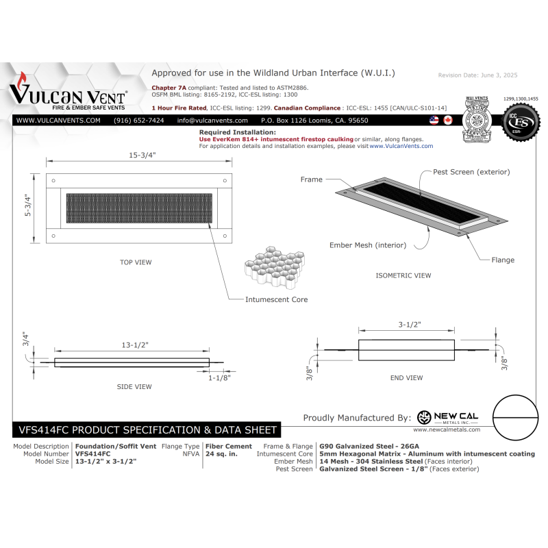 Vulcan Vent 14x4 in Fire Resistant Galvanized Foundation Soffit Fiber ...