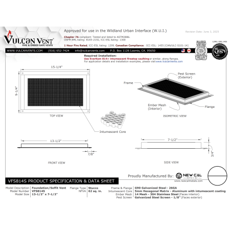 Vulcan Vent 14x8in Fire Resistant Galvanized Foundation Soffit Stucco ...